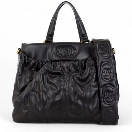LIU JO - Quilted monogrammed logo hand bag - AF4066E0077-NERO